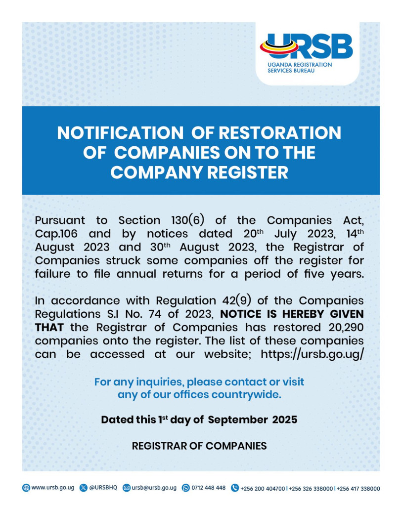 Notification of Restoration of Companies on the Company Register ...